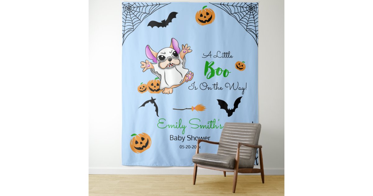 Cute ghost pumpkins Halloween Baby Shower Backdrop Tapestry | Zazzle
