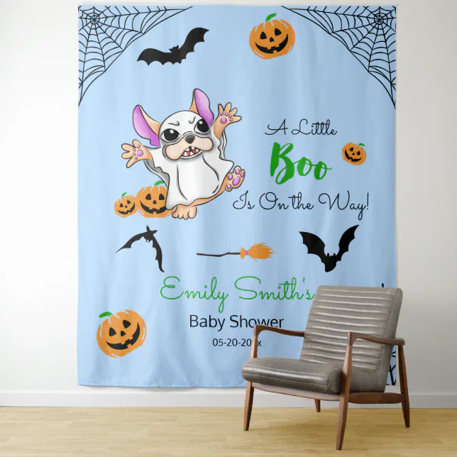 Cute ghost pumpkins Halloween Baby Shower Backdrop Tapestry | Zazzle