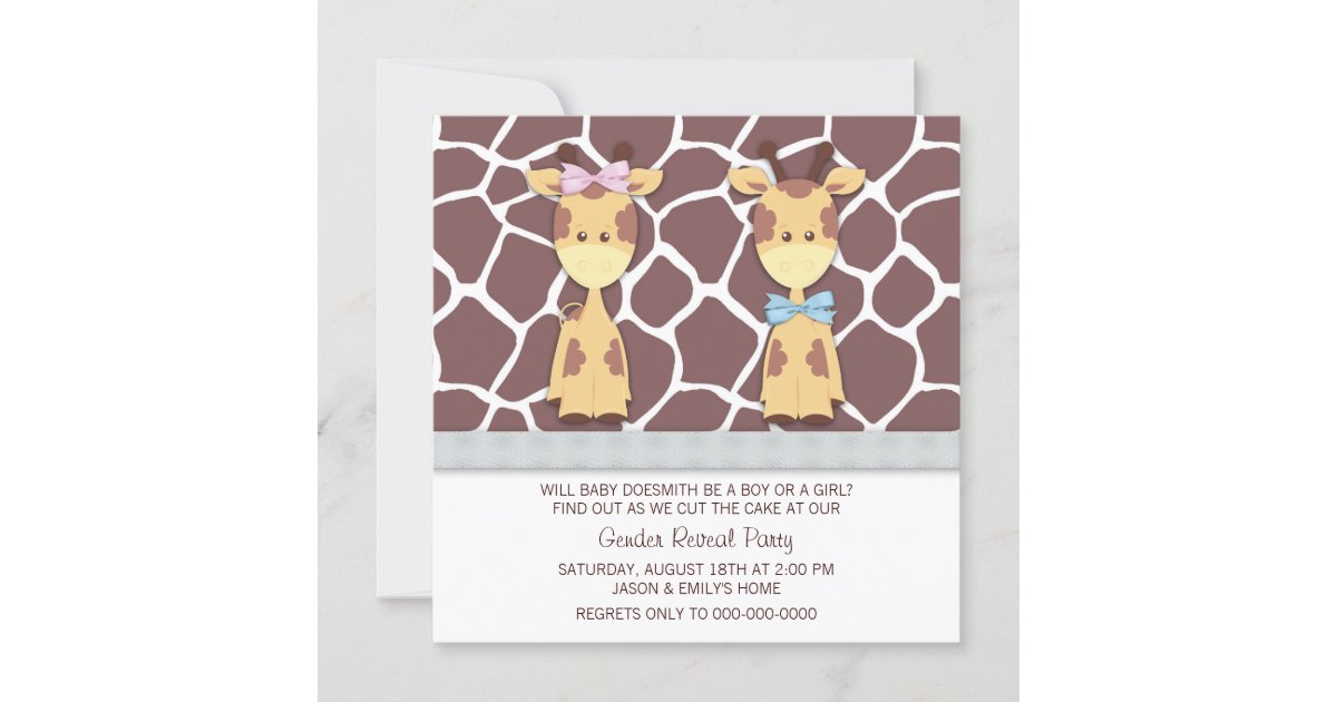 Cute Giraffe Gender Reveal Party Invitation | Zazzle