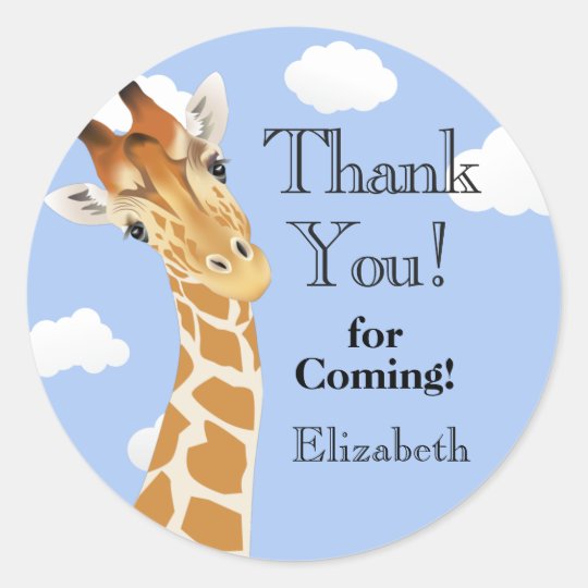 Cute Giraffe Thank You Classic Round Sticker | Zazzle.co.uk