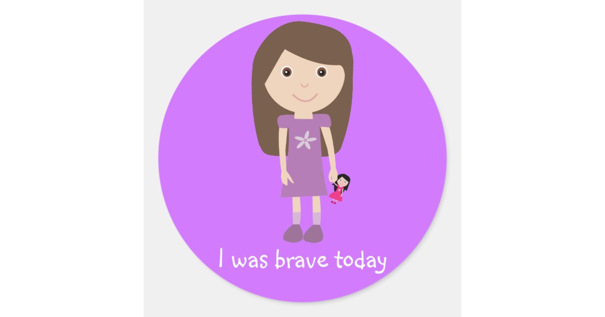 Cute Girl & Doll I Was Brave Today Lilac Stickers | Zazzle