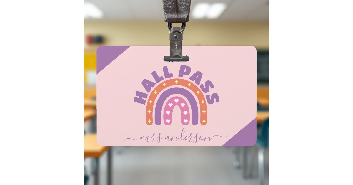 Cute Girls Boho Rainbow Teacher Student Hall Pass ID Badge | Zazzle