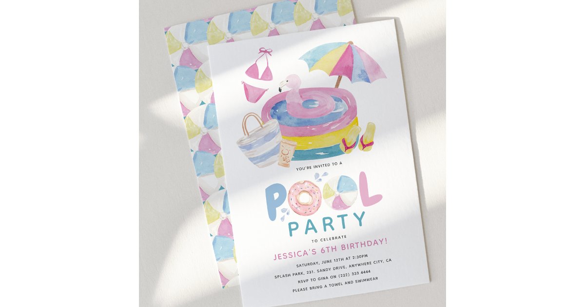 Cute Girly Pool Party Birthday Invitation | Zazzle