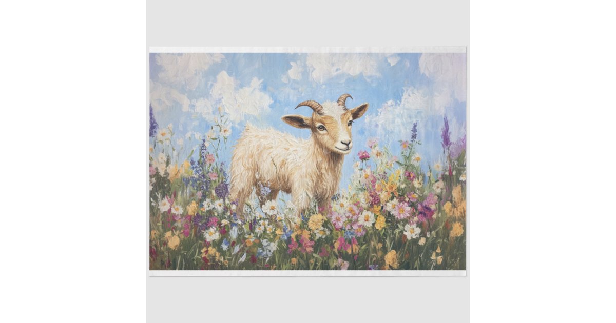 Cute Goat Surrounded By Wildflowers Decoupage Tissue Paper | Zazzle