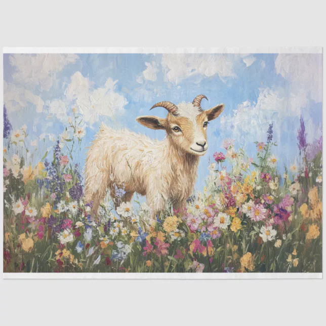 Cute Goat Surrounded By Wildflowers Decoupage Tissue Paper | Zazzle