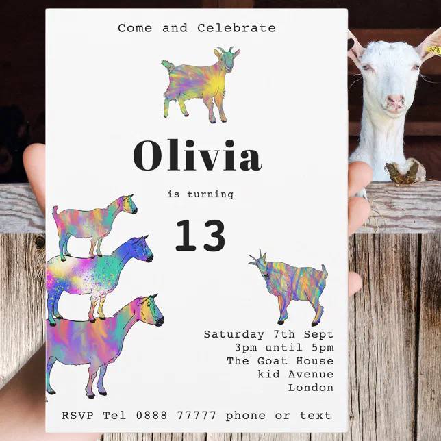 Cute Goats Girls Birthday Party Colourful Invitation | Zazzle