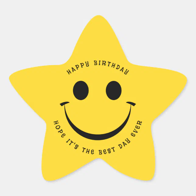 Cute Gold Happy Face Birthday Star Sticker | Zazzle