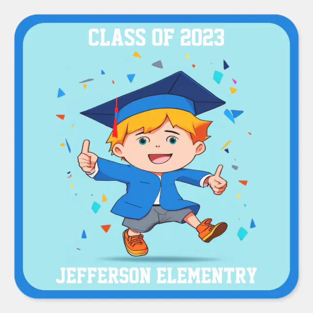 Cute Graduation Class 2025 Cartoon Boy Graduate Square Sticker | Zazzle