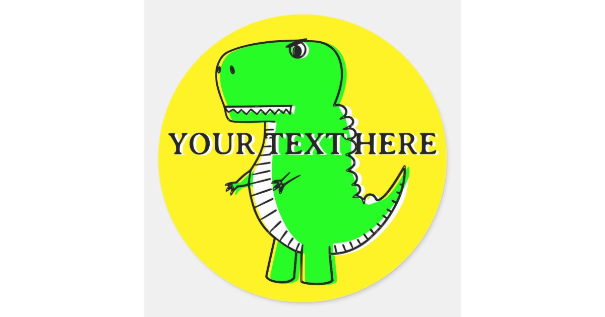Cute Green Dinosaur Drawing Custom Text Classic Round Sticker | Zazzle