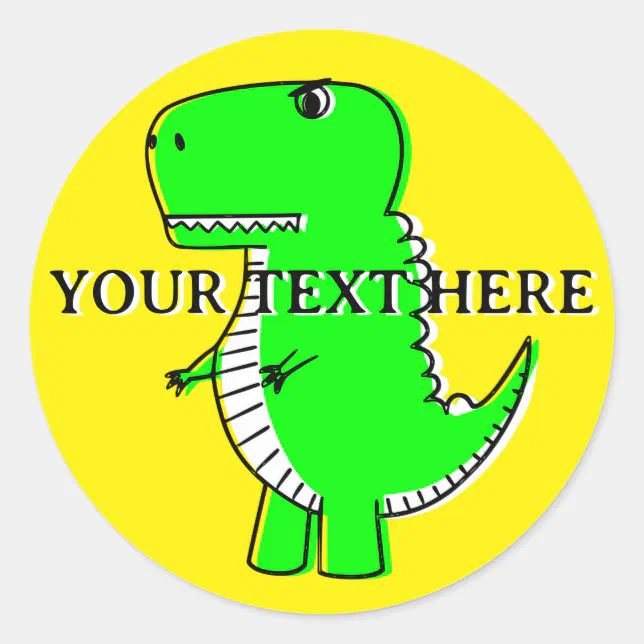 Cute Green Dinosaur Drawing Custom Text Classic Round Sticker | Zazzle