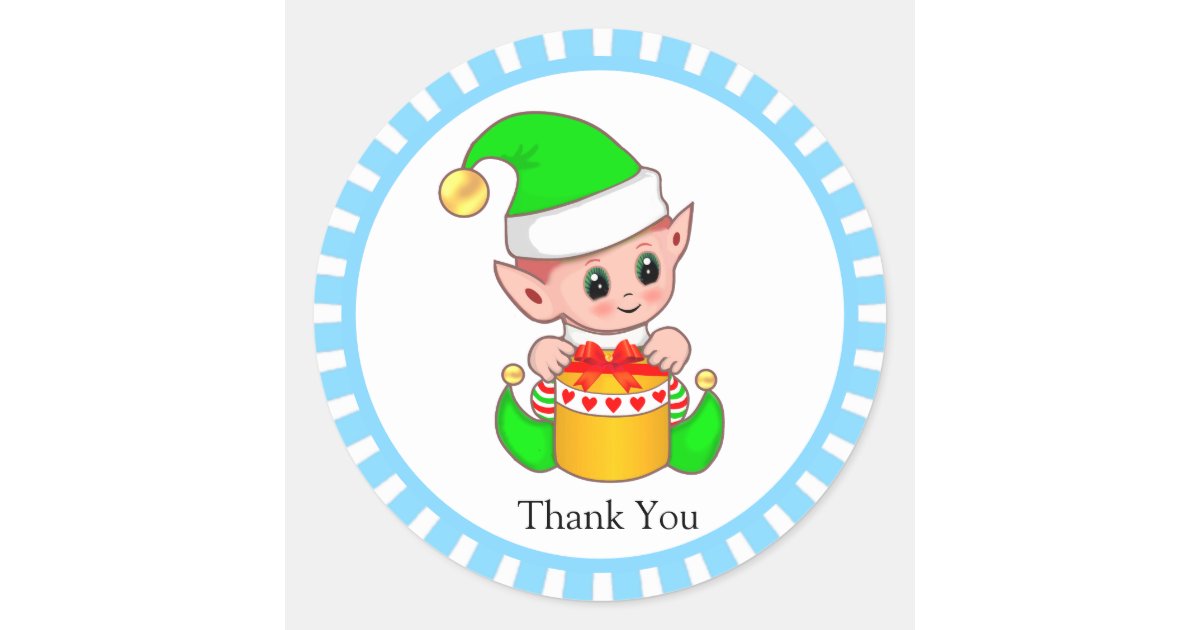 Cute Green Elf Thank You Classic Round Sticker | Zazzle
