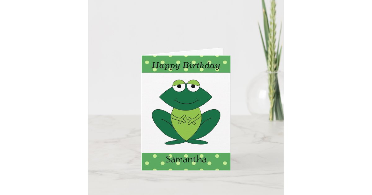 Cute Green Frog Polka Dots Happy Birthday Card | Zazzle