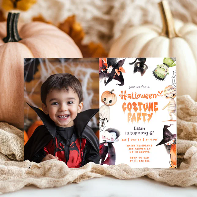 Cute Halloween Costume party photo birthday Invitation | Zazzle
