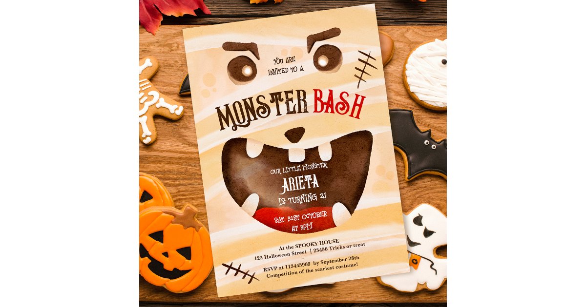Cute Halloween monster bash 2nd birthday Invitation | Zazzle
