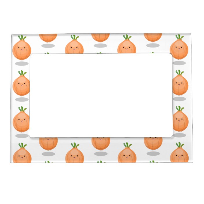 Cute happy brown onion green cartoon illustration magnetic frame ...