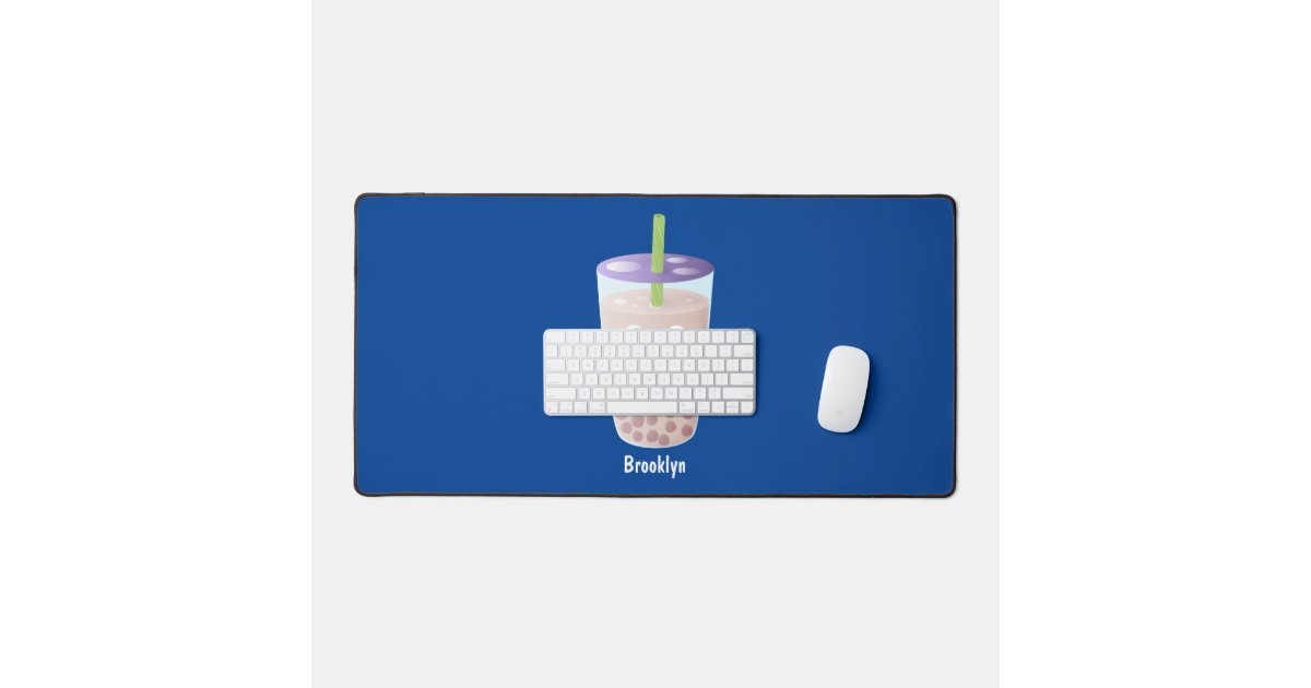 Cute happy bubble tea boba cartoon character desk mat | Zazzle