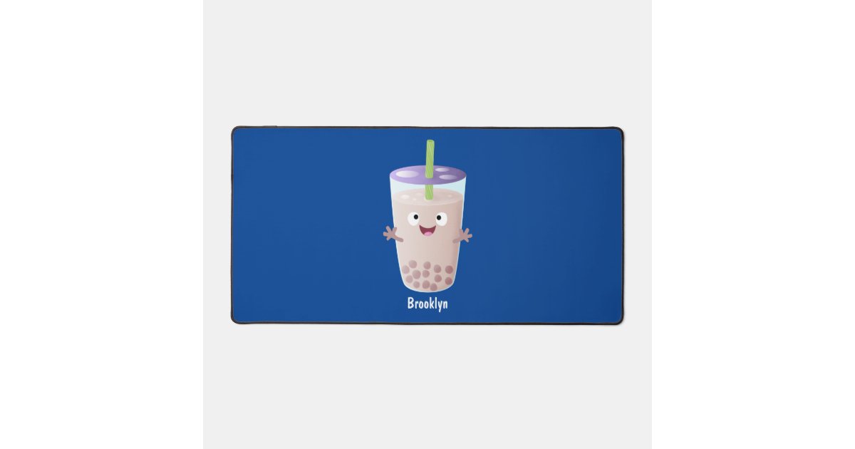 Cute happy bubble tea boba cartoon character desk mat | Zazzle