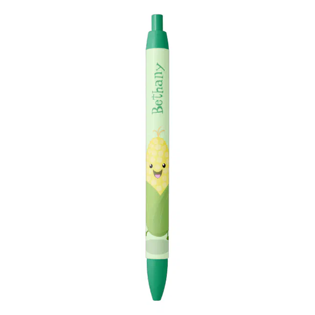 Cute happy corn cartoon illustration black ink pen | Zazzle