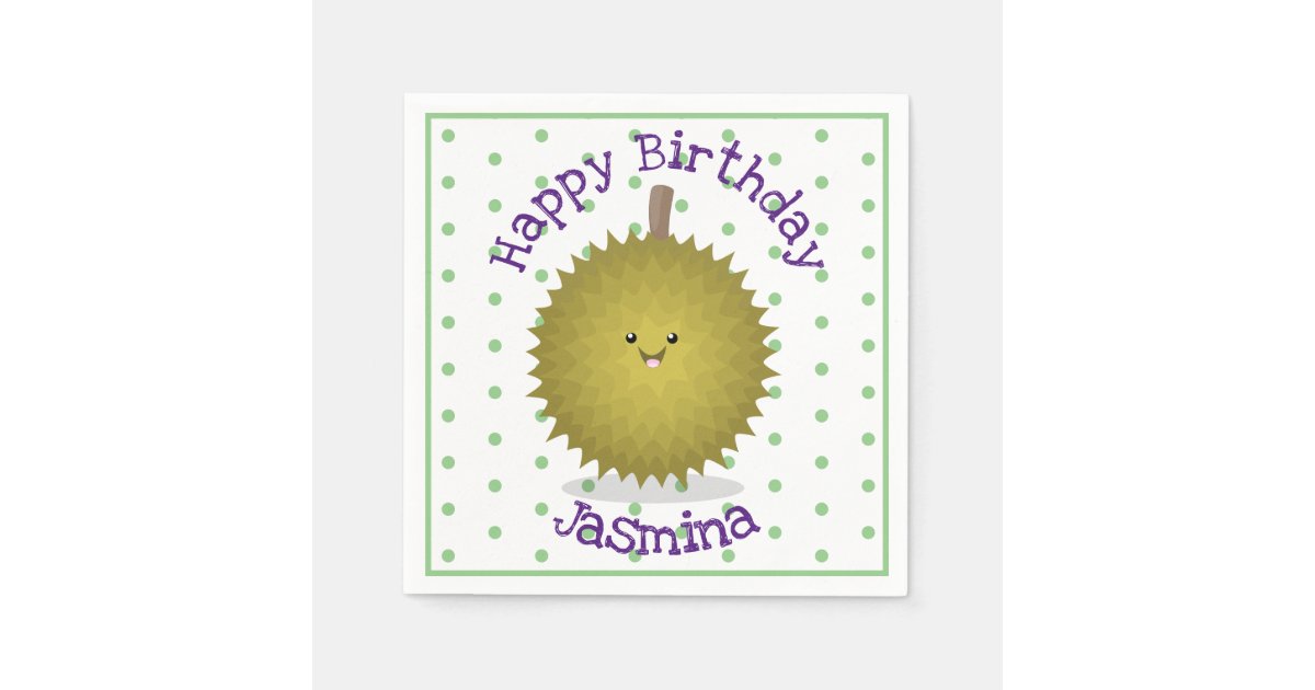 Cute happy durian cartoon illustration napkin | Zazzle