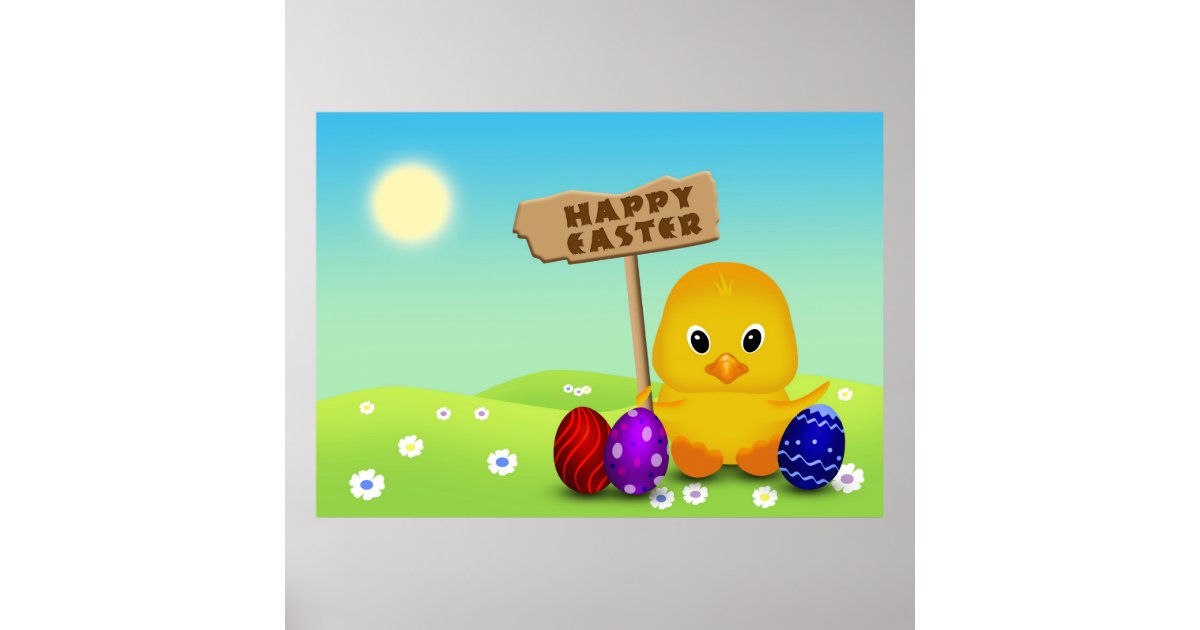 Cute Happy Easter Baby Chick Poster | Zazzle