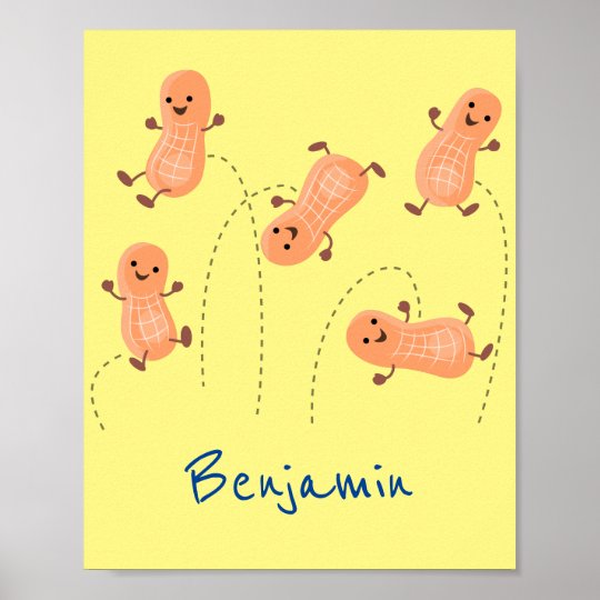 Cute happy jumping peanuts cartoon illustration poster | Zazzle.co.uk
