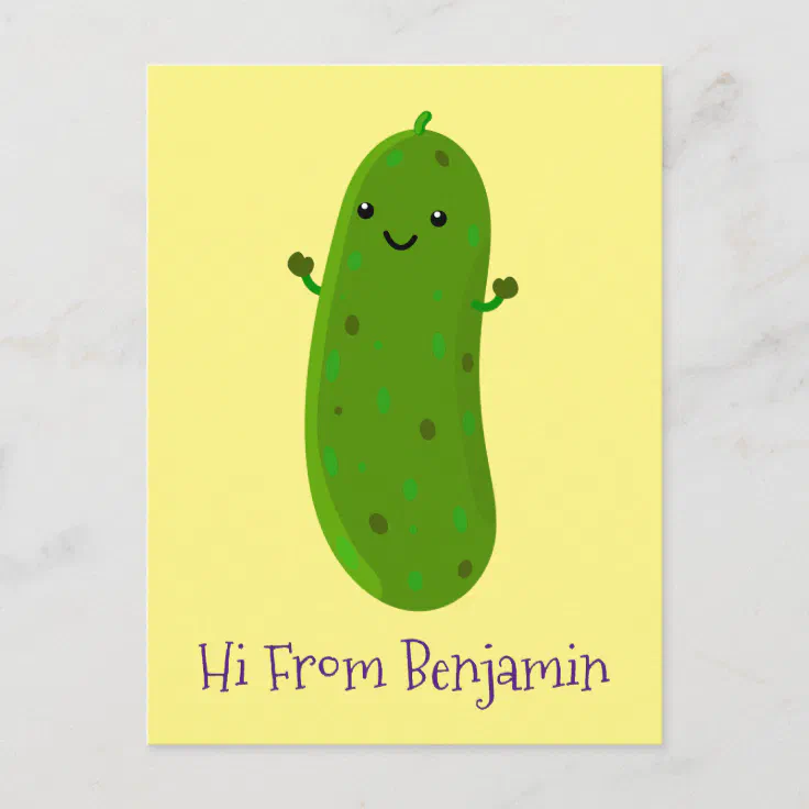 Cute happy pickle cartoon illustration postcard | Zazzle