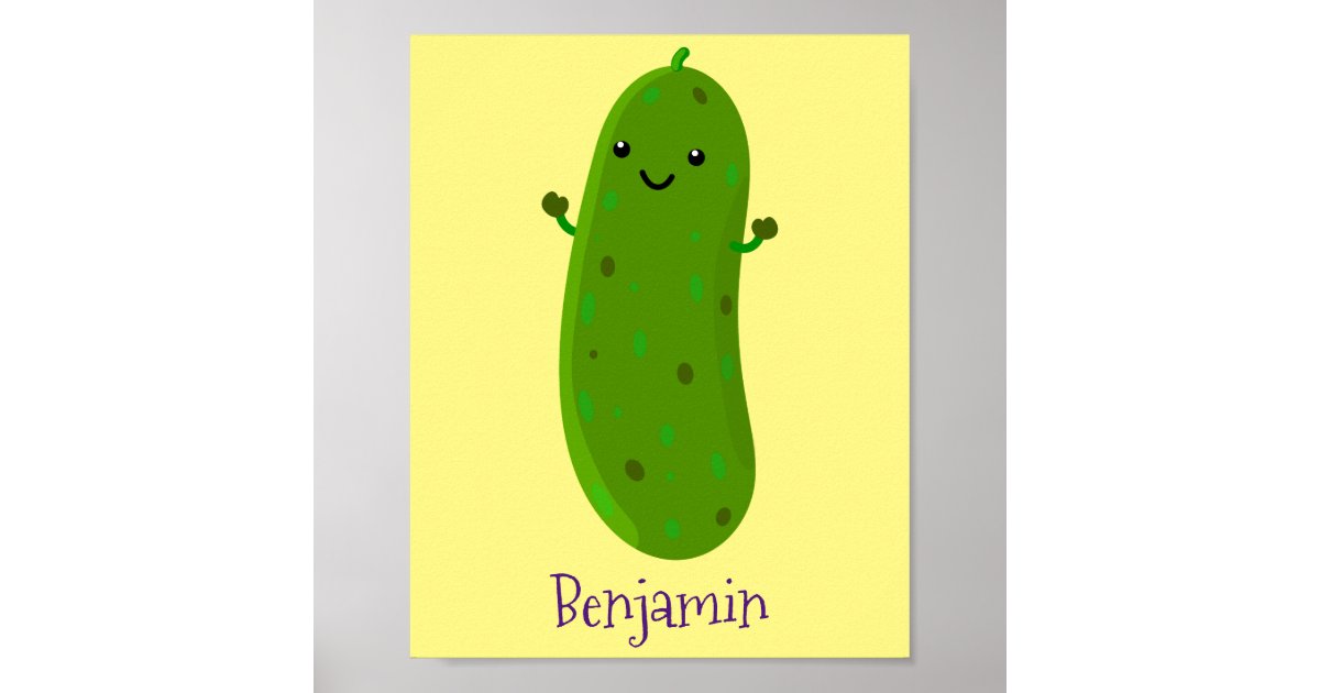 Cute happy pickle cartoon illustration poster | Zazzle