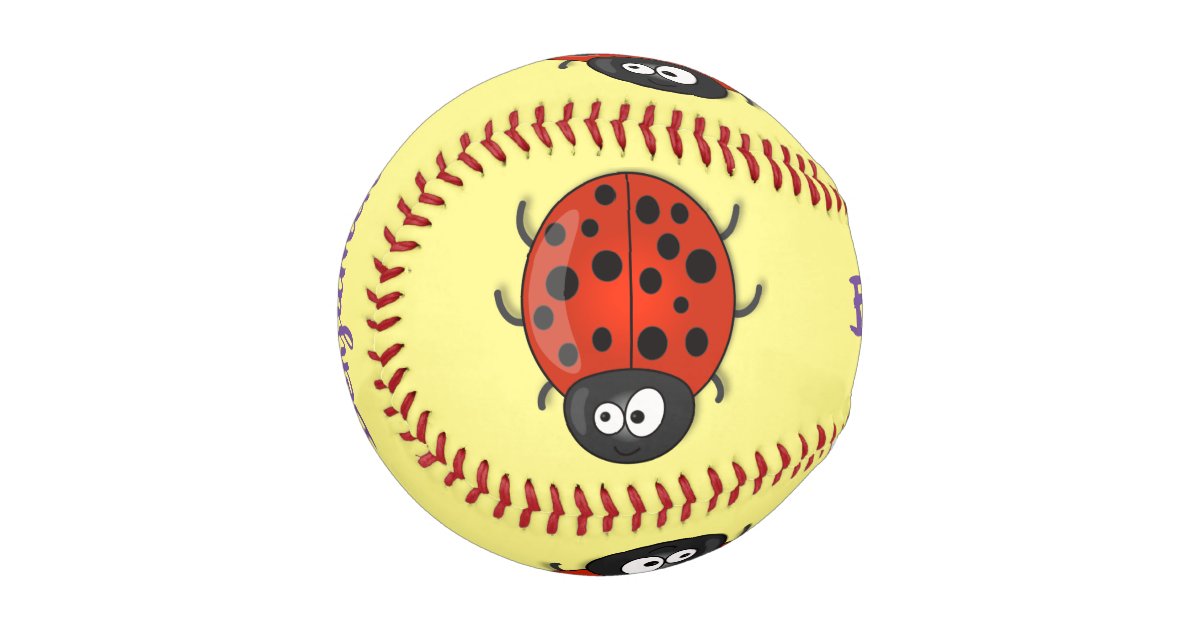 Cute happy red ladybug cartoon illustration baseball | Zazzle