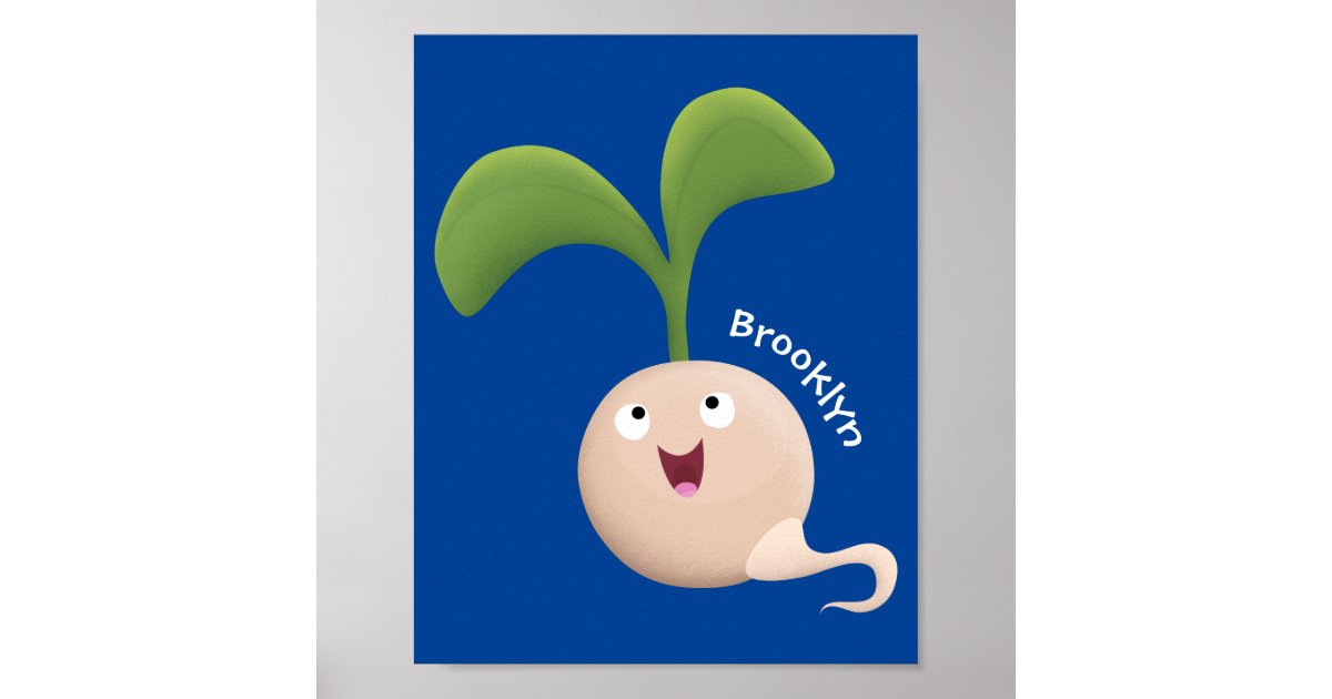 Cute happy seed sprout cartoon illustration poster | Zazzle