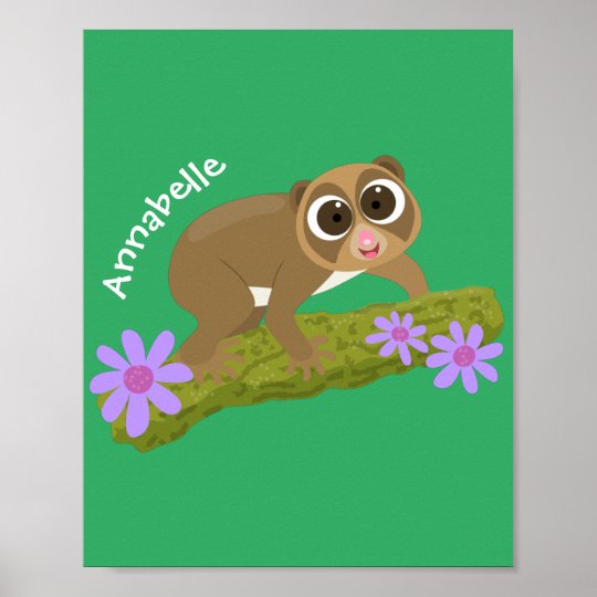 Cute happy slow loris on branch cartoon poster | Zazzle.co.uk