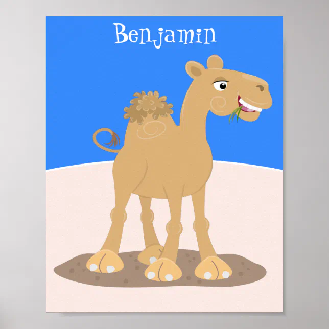Cute happy smiling camel cartoon illustration poster | Zazzle