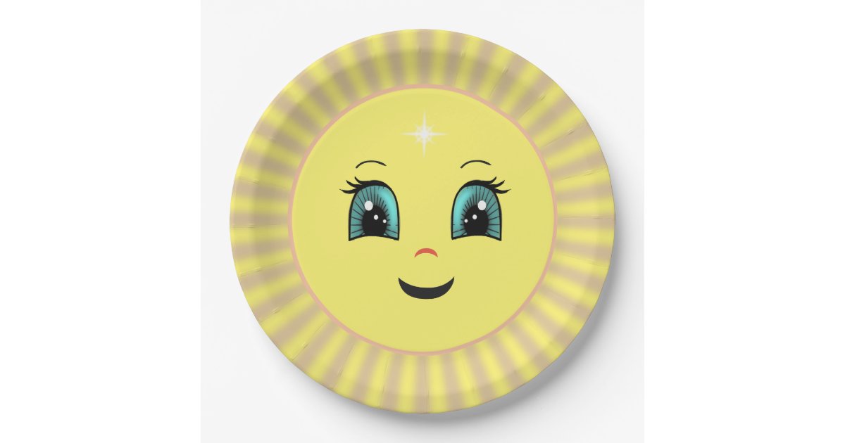 Cute Happy Sun Face & Rays Paper Plate | Zazzle