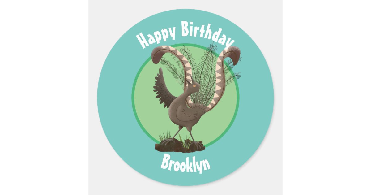 Cute happy superb lyrebird cartoon illustration cl classic round ...