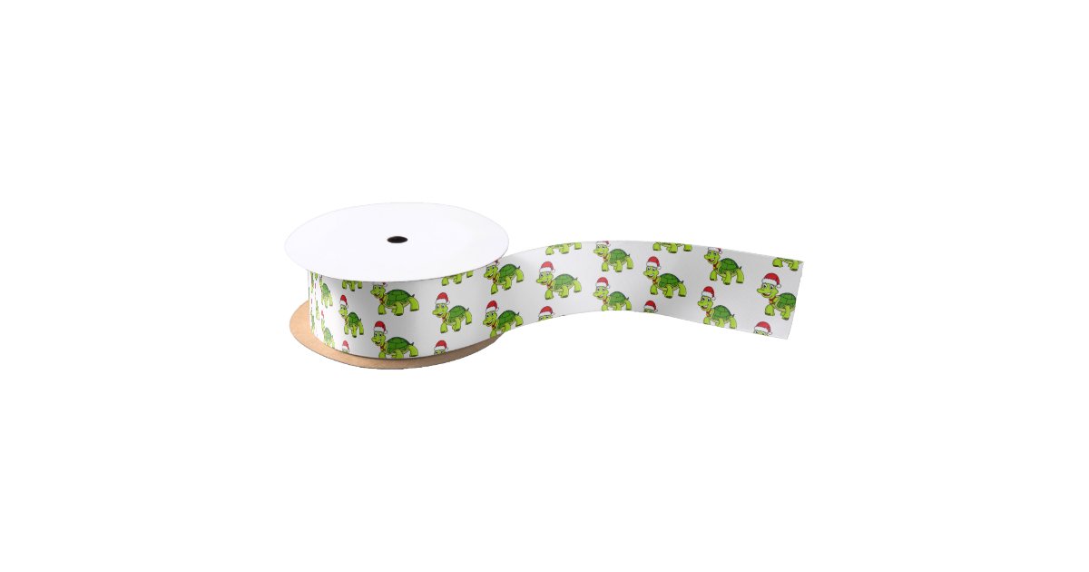Cute happy tortoise wearing Santa hat Satin Ribbon | Zazzle