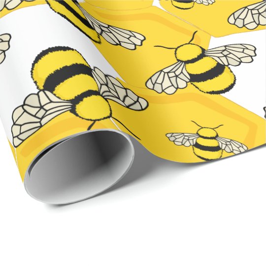 Cute Honey Bees Yellow Honeycomb Wrapping Paper | Zazzle.co.uk