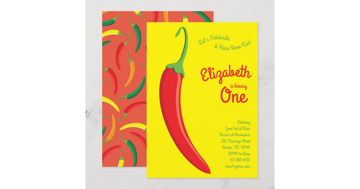 Cute Hot Chilli Pepper Kids 1st Birthday Party Invitation | Zazzle