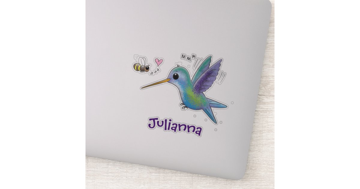 Cute hummingbird and bee cartoon illustration | Zazzle