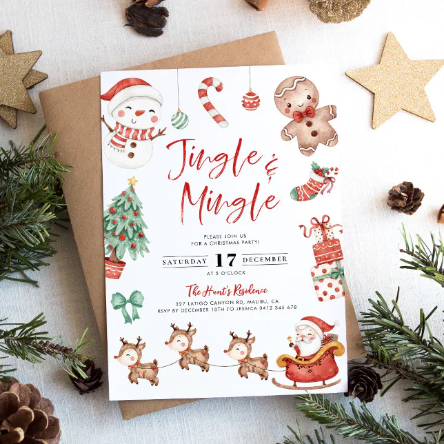 Cute Jingle & Mingle Christmas Party Invitation | Zazzle