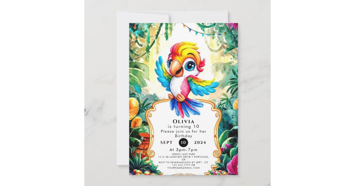 Cute Jungle Parrot Birthday Invitation | Zazzle