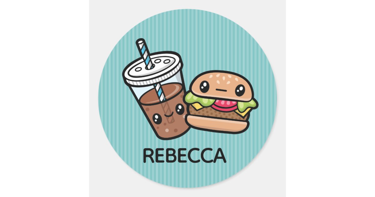 Cute Junk Food burger and soda Classic Round Sticker | Zazzle