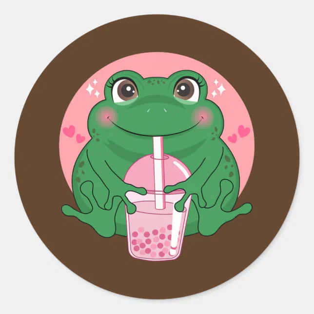 Cute Kawaii Frog Boba Bubble Tea Women Men Teen Classic Round Sticker ...