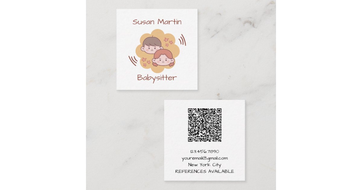CUTE KIDS Babysitter QR Code Baby Square Business Card | Zazzle