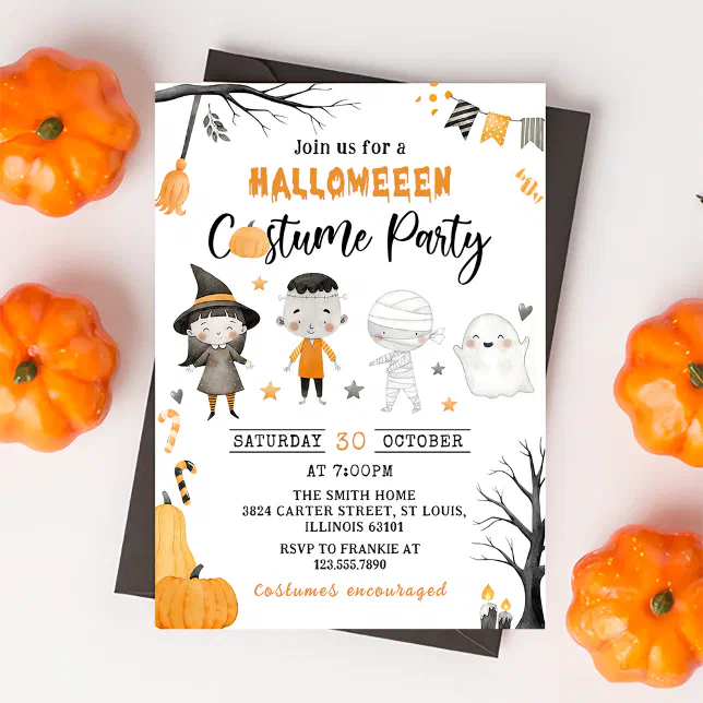 Cute Kids Costume Halloween Party Invitation | Zazzle