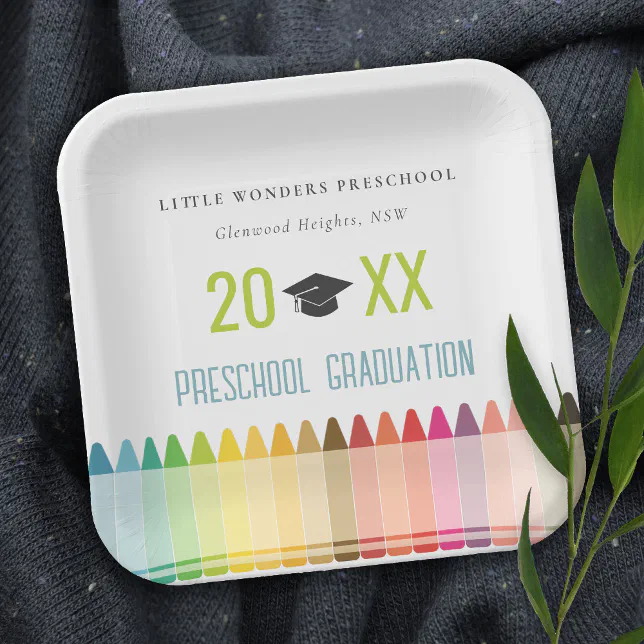 Cute Kids Crayon Fun Rainbow Preschool Graduation Paper Plate | Zazzle