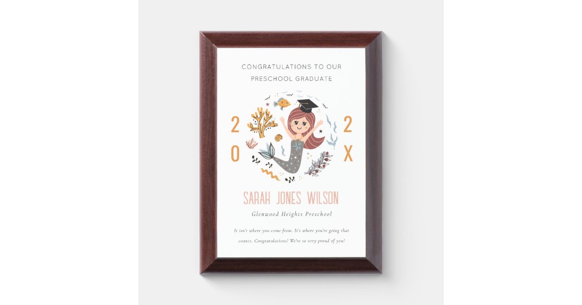 Cute Kids Underwater Mermaid Preschool Graduation Award Plaque | Zazzle