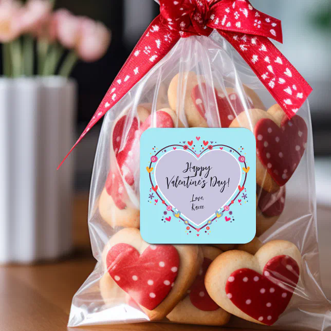 Cute Kids Valentines Heart Square Sticker | Zazzle