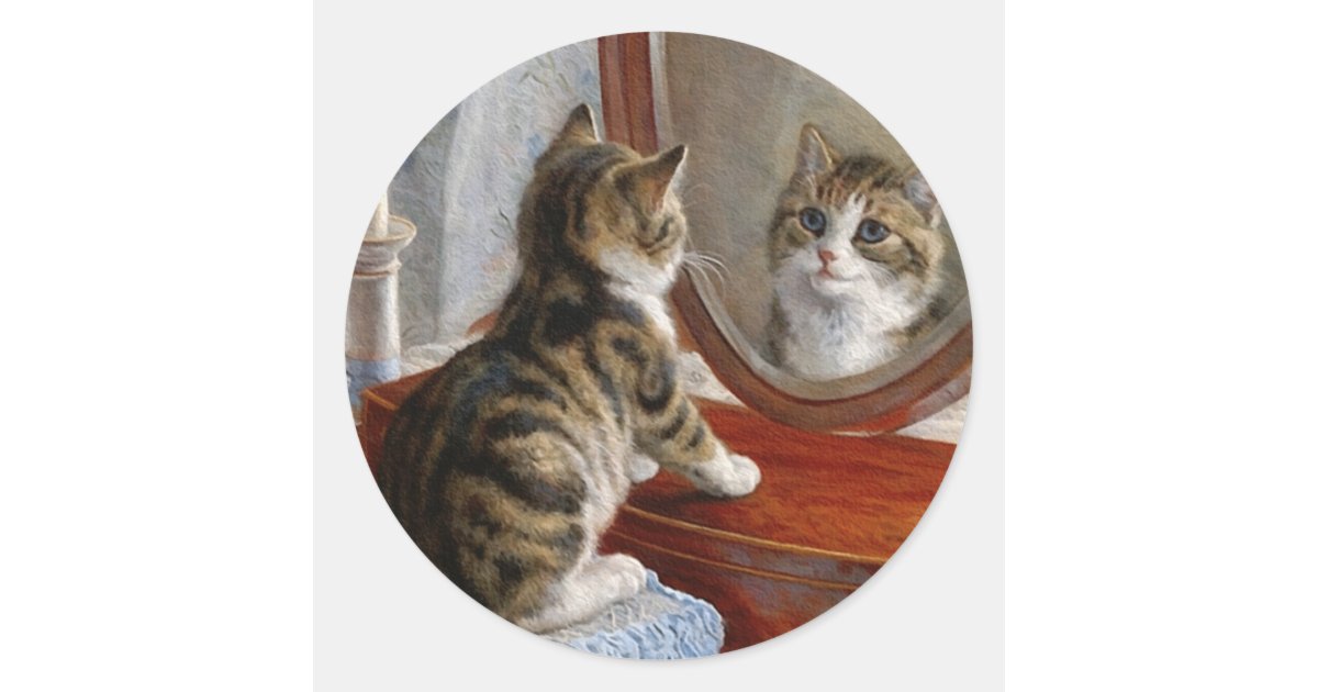 Cute Kitty Cat Vintage Painting by Frank Paton Classic Round Sticker ...