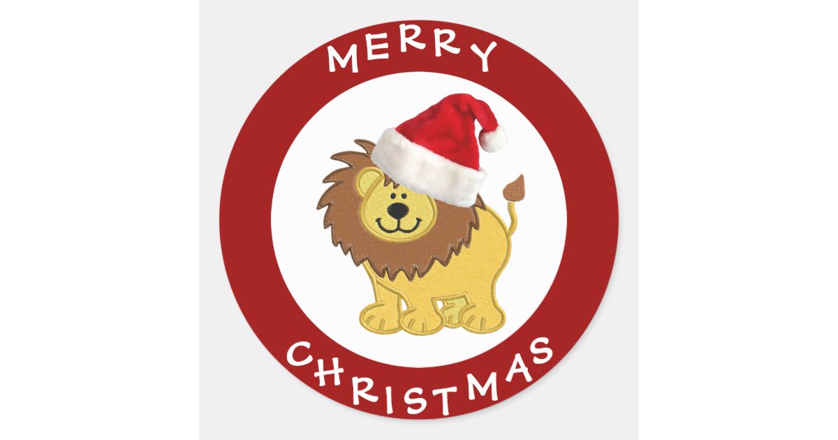 Cute Lion in Santa Hat Red Christmas Stickers | Zazzle
