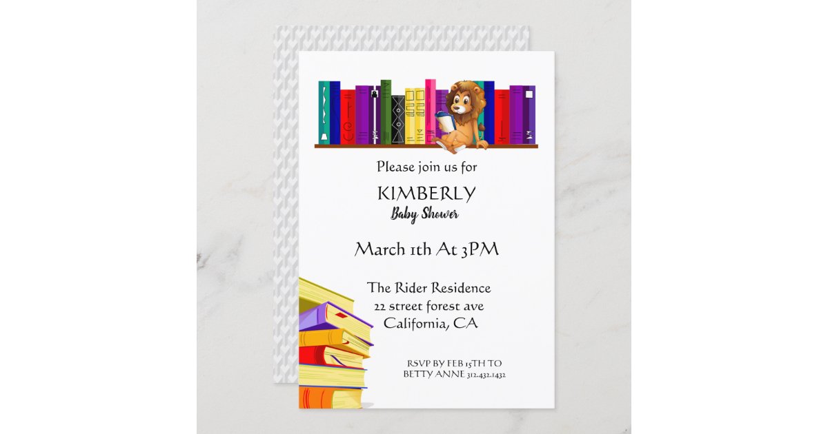 Cute Lion On Library Baby Shower Invitation | Zazzle