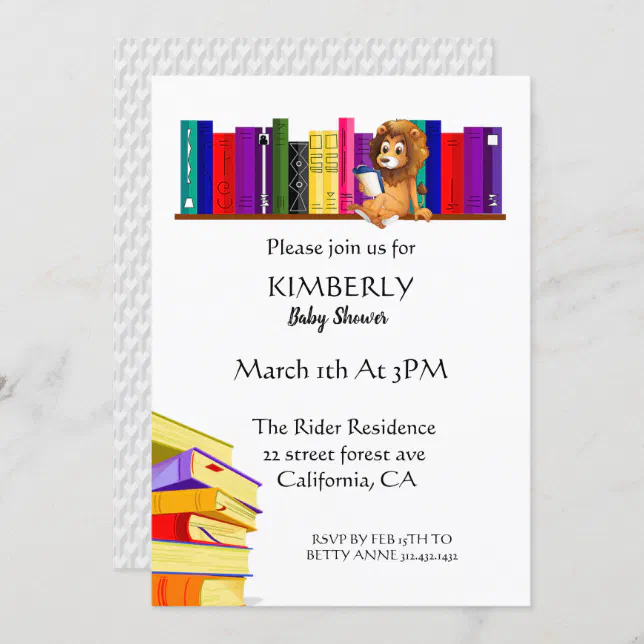 Cute Lion On Library Baby Shower Invitation | Zazzle